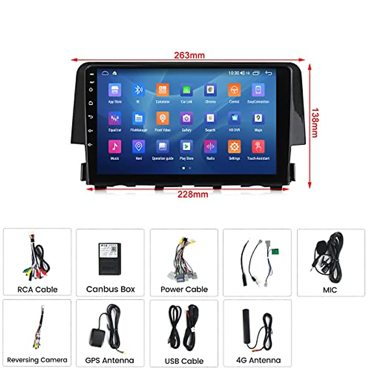 Biorunn Android 11 Car Stereo Radio for Honda Civic 2016 2017 2018 2019 2020,Built-in Car-Play Android Auto GPS Navigation Touch Screen Head Unit, FM AM RDS DSP 4G RAM 64G ROM