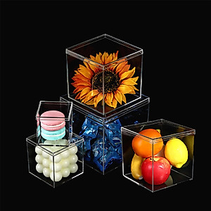 Copzievkae 4 Pack Clear Acrylic Boxes - 3.9x3.9x3.9 Inch, Display, Storage Box for Candy Jewelry