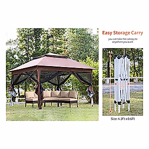 10'x10' Pop Up Gazebo Outdoor Canopy Gazebo Patio Canopy Gazebo with Mosquito Netting Double Roof Tops for Outdoor Garden Backyard and Patio,Brown