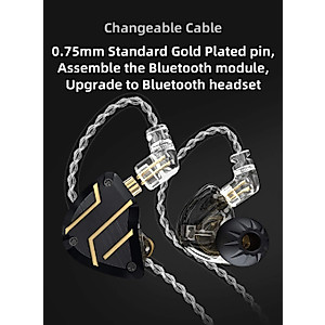 CCA C10PRO in-Ear Monitors, 4BA+1DD Hybrid HiFi Stereo Sport IEM Wired Earphones/Earbuds/Headphones with Detachable Cable 2Pin for Musician Audiophile (Black Without Mic)