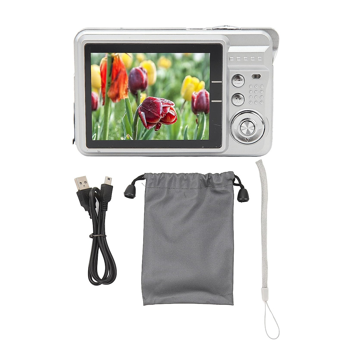 Compact Camera, 2.7 Inch TFT Screen Automatic Light Sensitization Digital Camera Silver 48MP for Vlogging