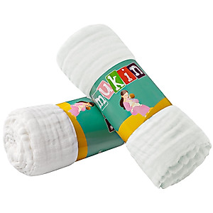 MUKIN Baby Bath Towels, Super Soft Cotton Receiving Blanket for Baby's Delicate Skin,2Pack Swaddle Blanket for Newborns Toddlers Boy Girl,Baby Registry as Shower (White+White)