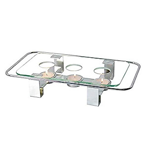 NewlineNY Chrome Plated Glass Dish Warmer, Rectangular Glass-Top 3 Holes Tea Light Votive Candle Gourmet Food Warmer