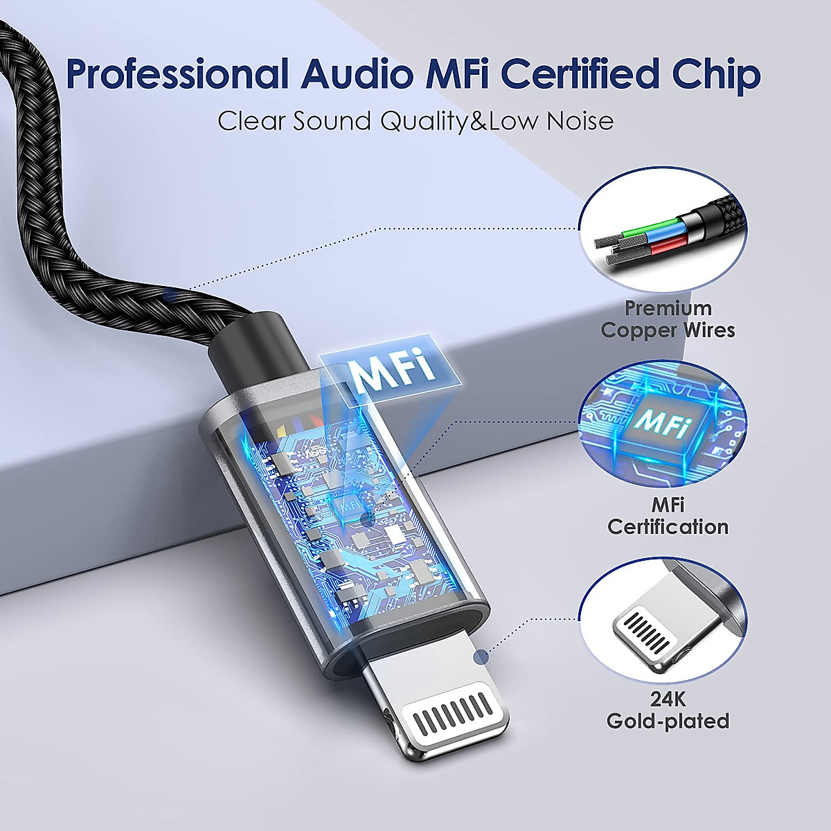 MOOU iPhone Aux Cord for Car, Apple MFi Certified Lightning to 3.5 mm Audio Cable, 6.6FT, Compatible with iPhone 14/13/12/11/X/XS/XR/8, Speaker Adapter