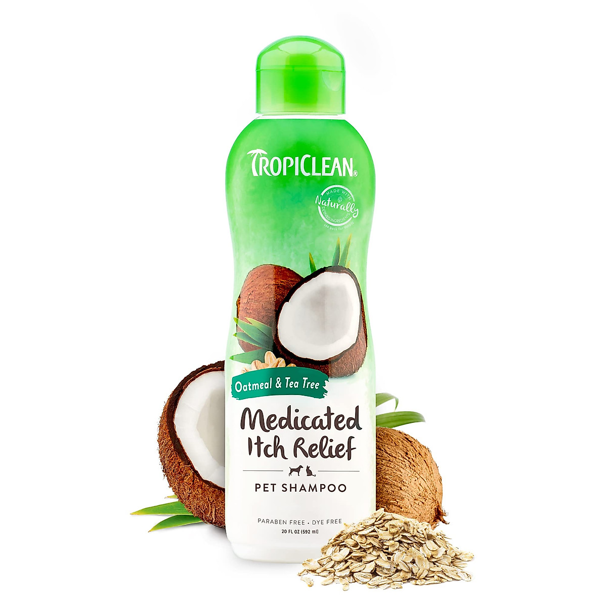 TropiClean Medicated Dog Shampoo for Allergies & Itching | Tea Tree & Oatmeal Shampoo for Sensitive Skin | Natural Pet Shampoo | Made in USA | 20 oz