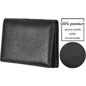 Outrip Genuine Leather Business Card Holder Name Card Case Credit Card Wallet with ID Window RFID Blocking (Black)