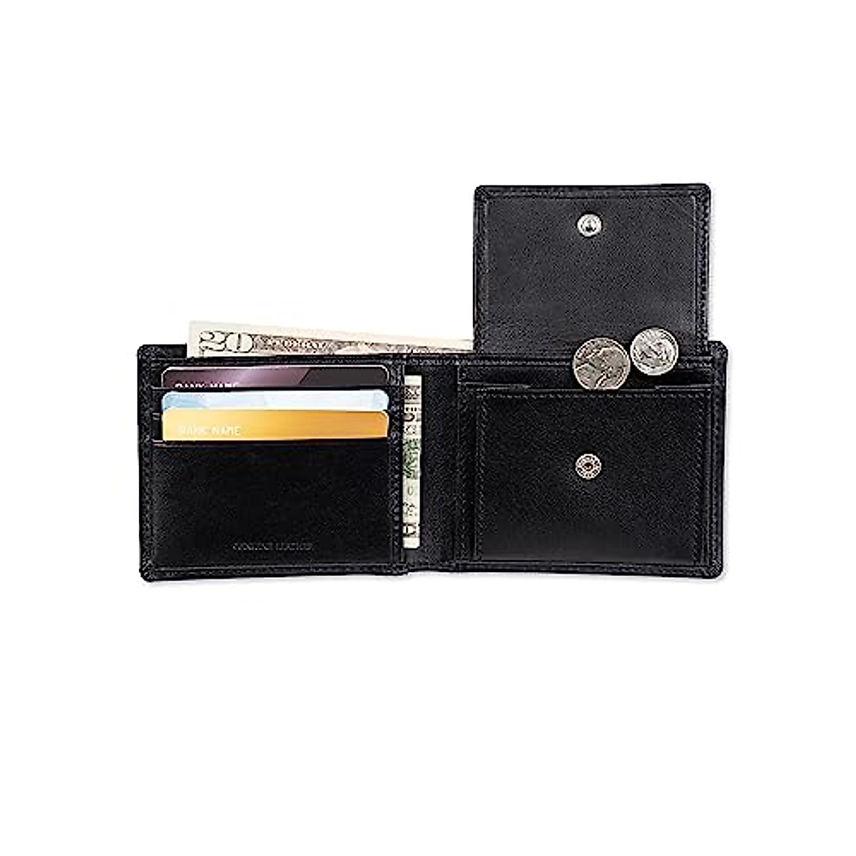 Amazon Essentials Men's Bifold Wallet with Coin Pocket, Black, One Size