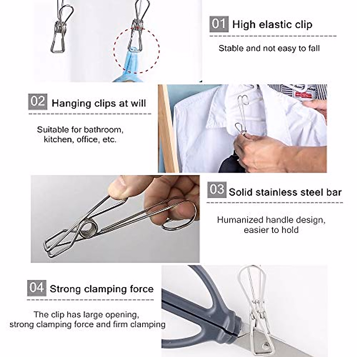 mianyang 12 Stainless Steel Clothespins with Hooks, Metal Spring Clips with Hooks, Universal Hanging Clips for Offices, Kitchens and Bathrooms