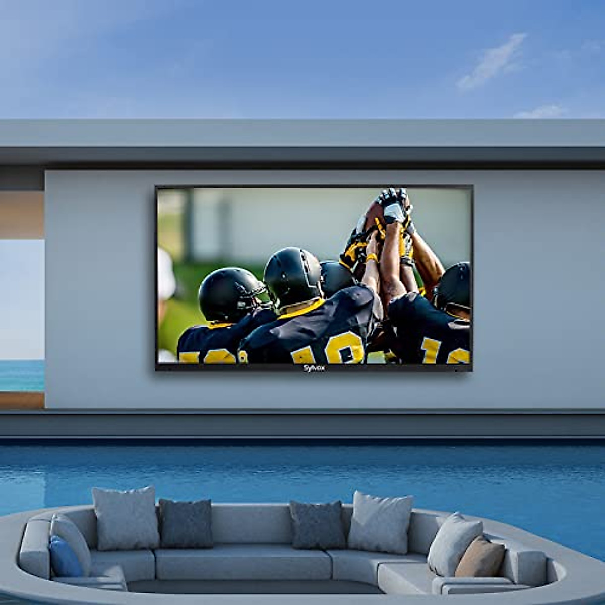 SYLVOX 75 inches Full Sun Outdoor TV Smart Waterproof TV 4K Ultra High-Resolution 2000nits,7x16(H) Support Bluetooth Wi-Fi Suitable for Partial Sun or Strong Light Area(Pool Series) (OT75A1KAGE)