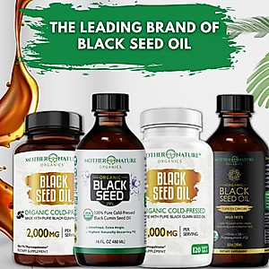 Organic Black Seed Oil Liquid 16 oz - Cold Pressed, Unrefined, Vegan Nigella Sativa Oil with High TQ & Omega 3 6 9 for Hair Growth, Skin Care, Joints Health, Boost Immune Defense & Overall Wellness