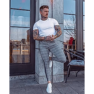 CANGHPGIN Mens Plaid Stretch Dress Pants Slim Fit Skinny Chino Pants Tapered Men Checkered Business Casual Pants Gray