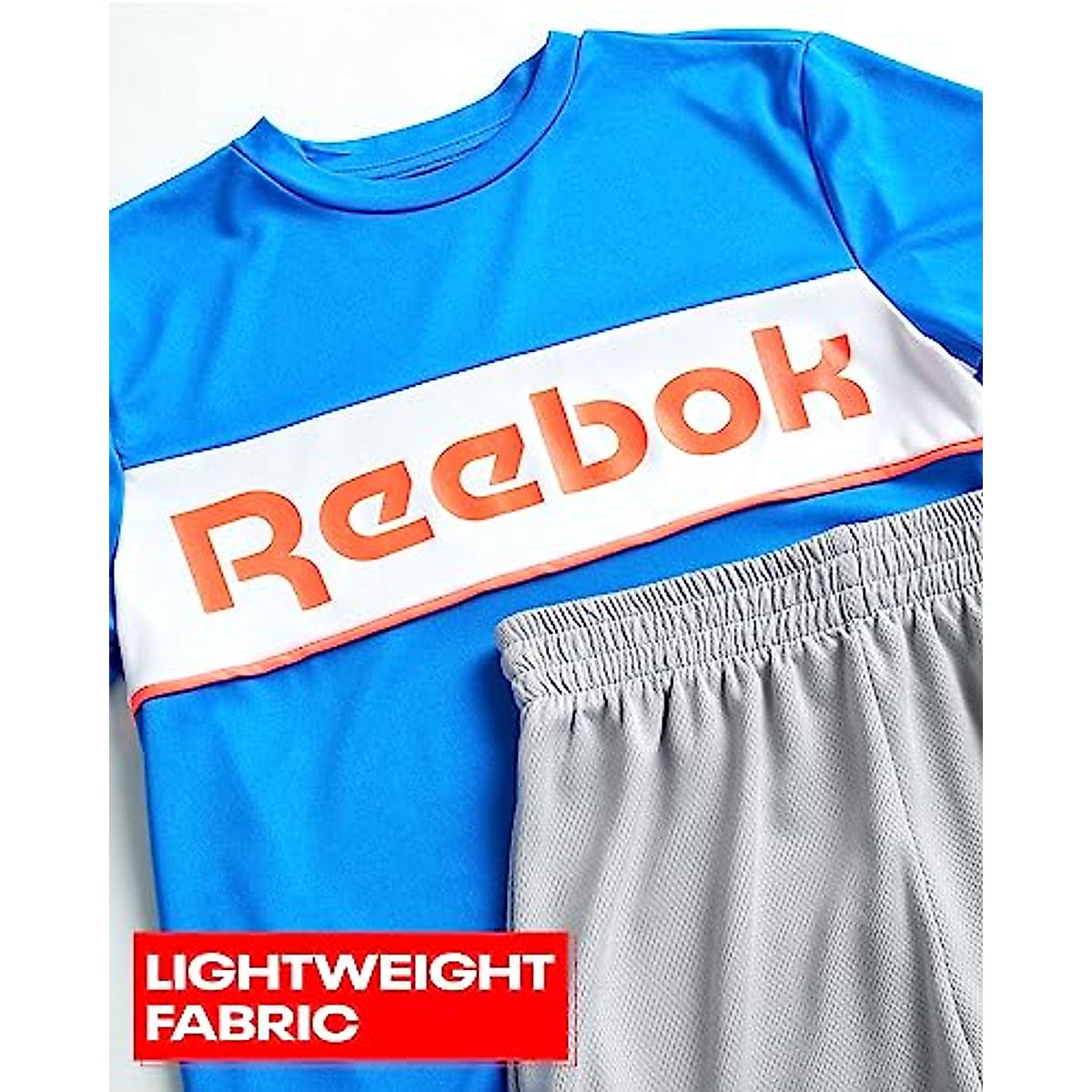 Reebok Boys' Active Shorts Set - 2 Piece Performance T-Shirt and Basketball Gym Shorts (8-12), Size 8, Electric Blue/Light Grey