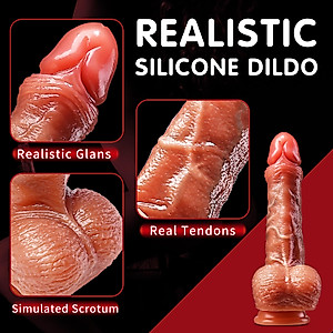Thrusting Dildo Vibrator Sex Toys - 4 in 1 Realistic Dildos with 3 Thrustion 10 Vibration Rotation Heating Modes for G Spot Anal Clitoral Stimulation, Strong Suction Cup Dildo Adult Toys for Women