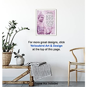 Buddhism Happiness Quote - Inspirational Saying Poster - Zen New Age Wall Art Decor - Home Decoration for Spa, Meditation Room, Yoga Studio - Gift for Women, Buddhist, Buddha Fan - Pink, Purple - 8x10