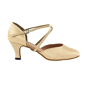 Very Fine Dance Shoes - Ladies Latin, Rhythm, Salsa, Waltz, Wedding Dance Shoes - 9691-2.5-inch Heel and Foldable Brush Bundle - Light Brown Satin - 8.5