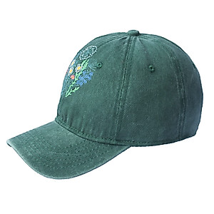 Women Wildflower Hat - Garden Baseball Hat ，Embroidered Floral Green Baseball Hat,Green