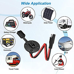 ELECTOP SAE Connector Power Socket Sidewall Port, Weatherproof SAE Quick Connect Solar Panel Flush Mount SAE Plug Adapter Cable, 12AWG SAE Extension Cable for Solar Generator Battery Charger(2 Pack)