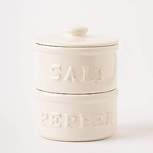 Mud Pie Salt & Pepper Cellar, Off-White, 6" X 3.5" dia