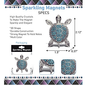 Aqua79 Blue Sea Turtle Sparkling Refrigerator Magnet - Silver Sparkling Charm Rhinestones Crystals, Sparkly Animal Magnet for Kitchen Door Fridge, Cool Home and Office Novelty Decor – 2.12 Inch