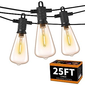 ZOTOYI Outdoor String Lights 25FT, Waterproof IP65 Patio Lights with 13 Shatterproof ST38 LED Bulbs(1 Spare), Outside Hanging Lights Dimmable for Backyard, Bistro, Cafe, Garden 2700K Warm White