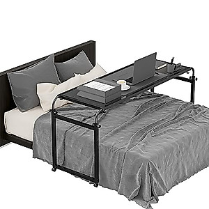 Elevon Overbed Table Desk Over Bed King Queen Laptop Wheels, Adjustable, Black
