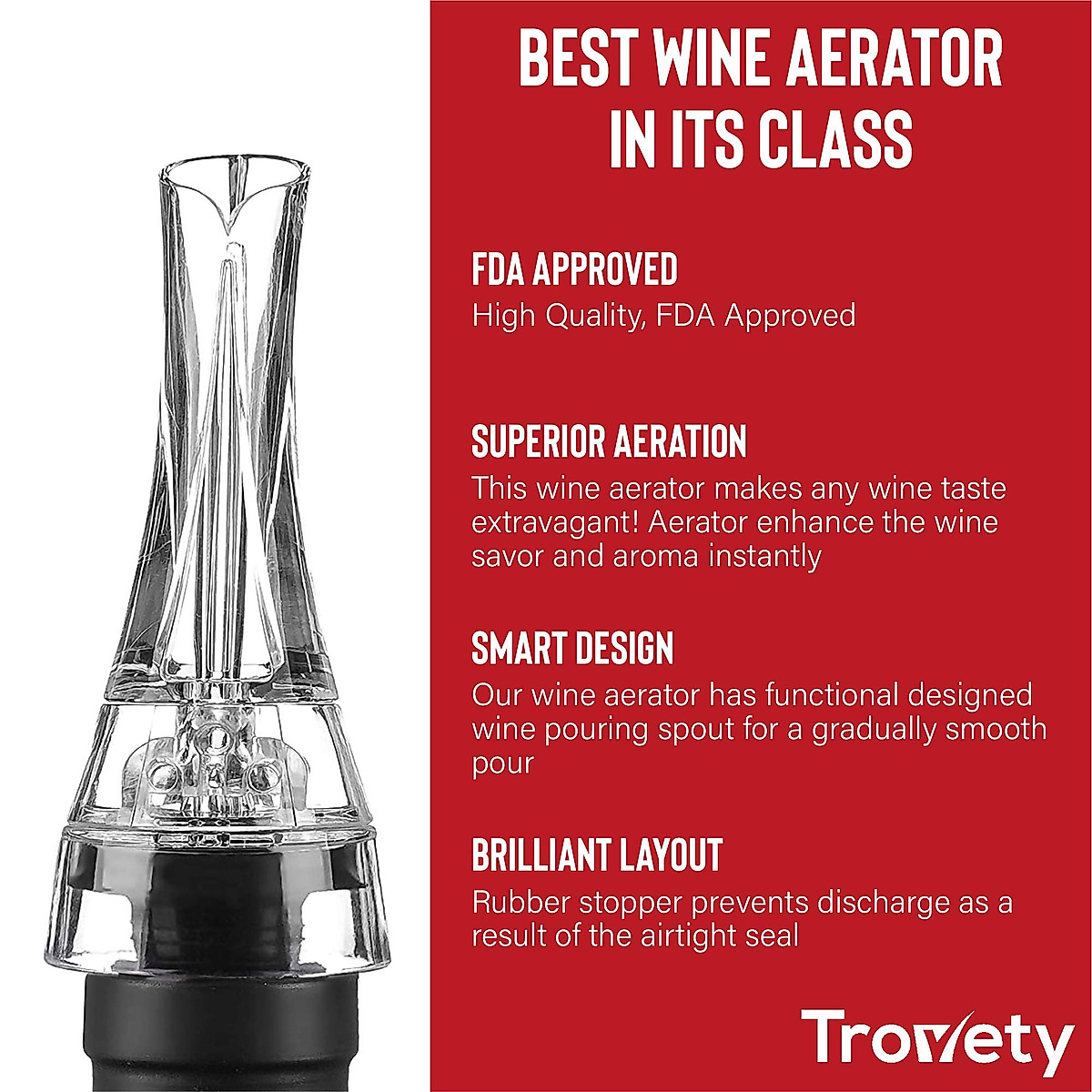 Trovety Aerators For Wine - Hawk-Bill Shape for Easy, No Drip Wine Aerator Pourer - Unique Built-In Aerator System for Fast Decanting - Can Fit Most Bottle Spout Sizes