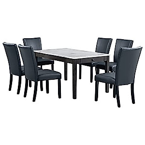 YUNLife 7-Piece Kitchen Dining 6, Faux Marble Rectangular Table with PU-Leather Chairs & 2 Drawers for Living Room, Breakfast Nook, Dinette Furniture Sets, Black59.7”x34.5”x30”