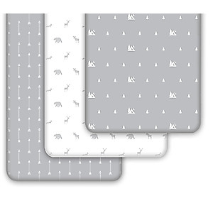 Fitted Unisex Crib Sheets (3 Pack) by GROW WILD - Jersey Knit Cotton Crib Sheets for Boys or Girls, 52” x 28” x 9” Crib Bedding Set (Woodland Gray and White)