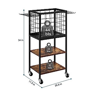 Weight Rack for Home Gym Dumbbells Yoga Mat Storage Rack Cart Small Metal Wood Home Gym Workout Equipment Storage with Hooks for Yoga Block Foam Rollers Resistance Bands