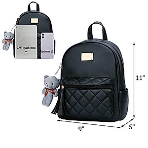 KKXIU Small Backpack Purse Synthetic Leather Quilted Mini Daypack For Women Fashion Girls Bookbag With Tassel (Black)