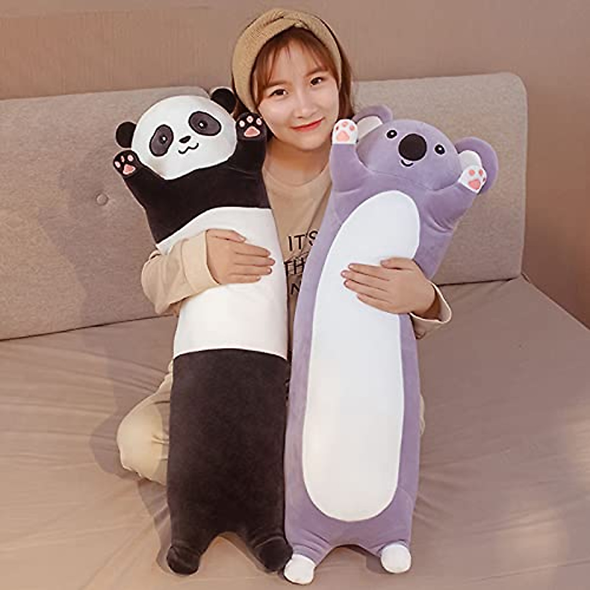Cute Cartoon Long Throw Pillow Lovely Sleeping Hugging Pillow Soft Plush Stuffed Animals Toy Doll Body Pillow Kids Room Bedding Home Decorative Pillow Toy Gifts for Kids Women Girlfriend Panda 70CM