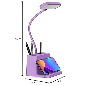 AXX Cute Purple Desk Lamp, Rechargeable Study Table Light for Home Office, Small, Battery Operated, LED, Flexible Gooseneck, Mini, Cordless, College Dorm Room Desktop Accessories for Kids Teen Girls
