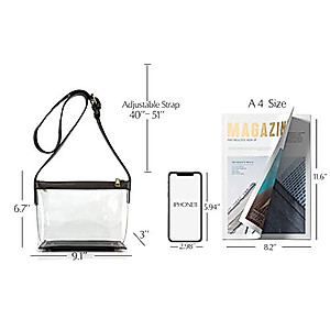 Clear Zipper Cross Body Bag with Vegan Leather Trim (Black)