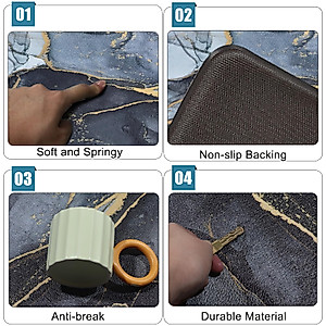 Sofort Anti Fatigue Kitchen Mats for Floor 2 Piece Set, Cushioned Memory Foam Kitchen Rug, Non Slip Waterproof Black and Gold Marble Kitchen Mat, Comfort Standing Mats for Kitchen, Laundry, Office