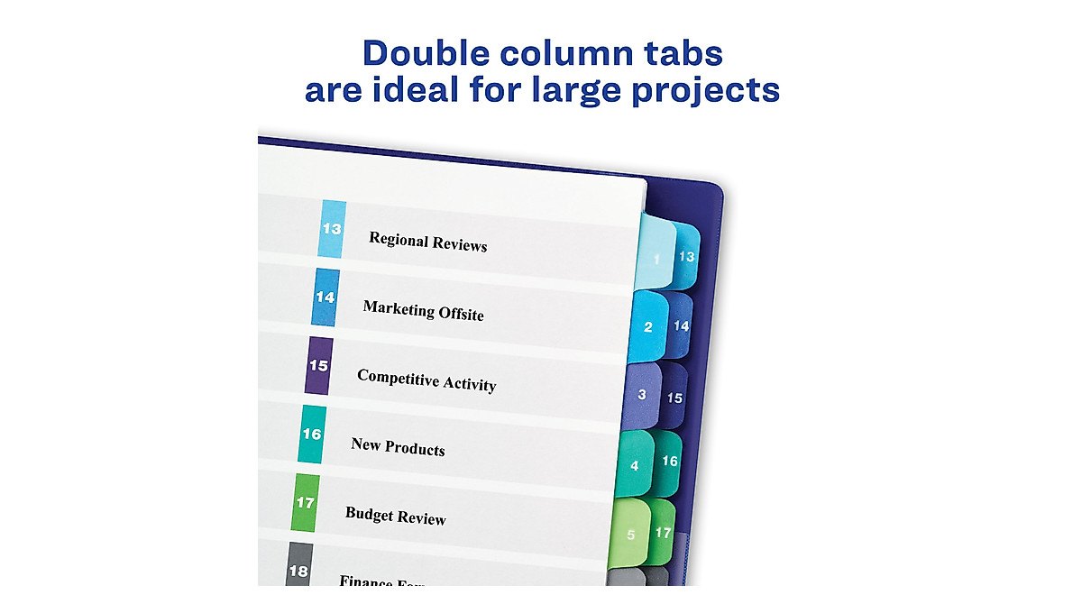 Avery 24 Tab Double Column Binder Dividers - Customizable TOC
