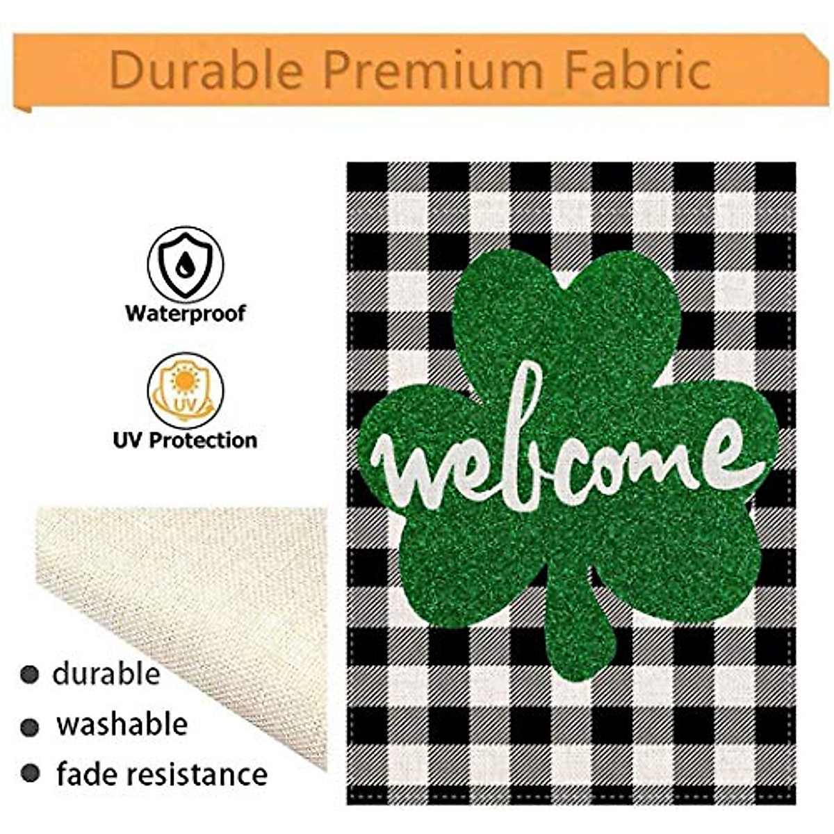 AUOIKK Welcome Buffalo Plaid Shamrock Garden Flag Vertical Double Sided, St Patrick's Day Yard Sign Porch Flag Home Party Hanging Wall Flags Banner Outdoor Decoration 12.5 x 18 Inch