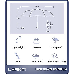 UVANTI Umbrella Small Mini Umbrella with Case - 6 Ribs Light Folding Compact Travel Umbrella Lightweight Portable Parasol for Backpack Purse - Sun & Rain Pocket UV Umbrellas for Kids Girls Boys Women