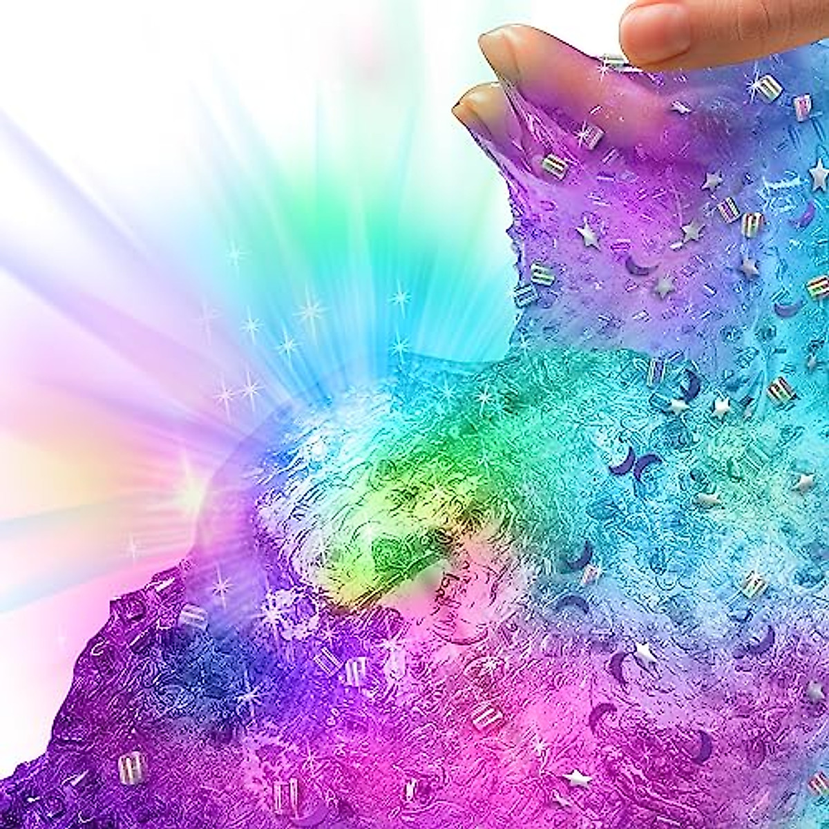 So Slime Light-Up Cosmic Crunch 3pk; Slime Activated Light will Glow and Change Colors; Illuminated Slime; Included 3 Premade Slimes with Reusable Containers, Confetti Decorations, and an LED light