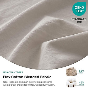 Simple&Opulence Belgian Linen Sheet Set Solid Color -Sheet Set 4PC - Cal King Natural Flax Cotton Blend Soft Breathable Farmhouse Bedding - California King, Linen/Beige