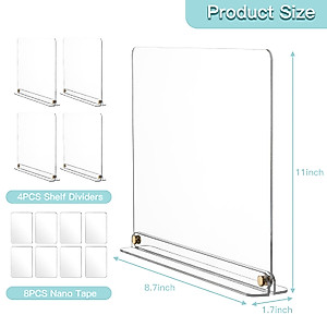 Acrylic Shelf Dividers for Closets & Cabinets, Adjustable Closet Shelf Organizer for Storage & Organization, Fit for Any Thickness of Shelves, Vertical Shelving Separators for Clothing Shoe (4 Pack)
