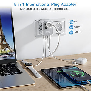 TESSAN Universal Travel Adapter, International Power Adapter with 4 USB Ports (1 USB C), Worldwide Plug Adaptor Wall Charger for USA to Europe UK France Germany Spain Ireland Australia(Type C/G/A/I)