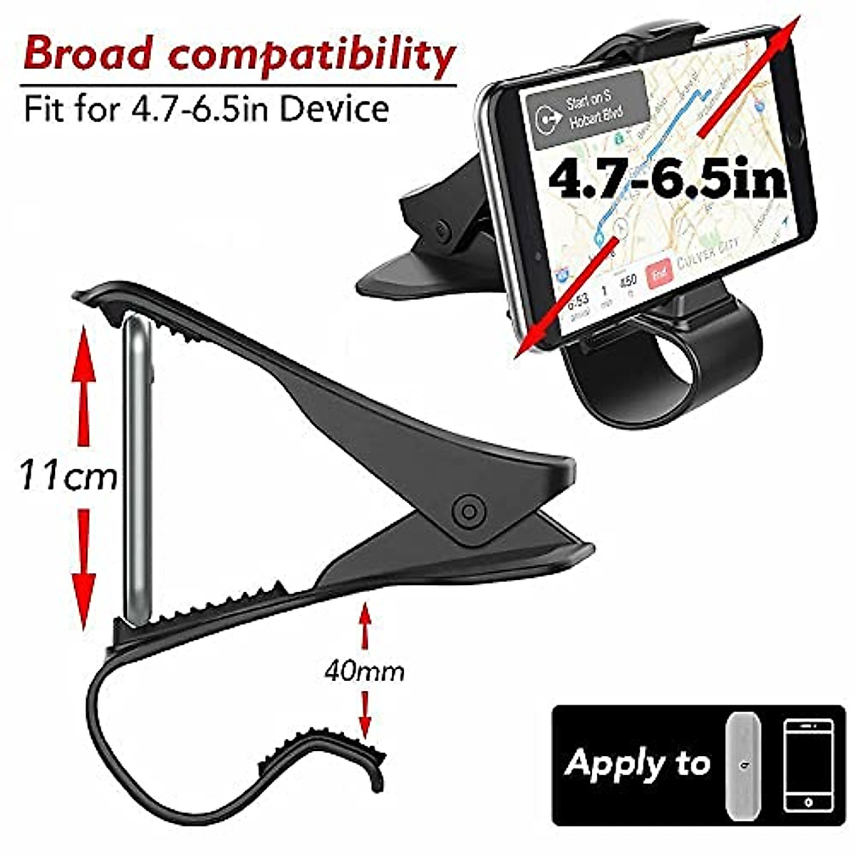 LIZHOUMIL Car Phone Mount - Universal HUD Design Smart Phone Holder 6.5 Inch Universal Clip On Car HUD GPS Dashboard Mount Cell Phone Holder Non-Slip Durable Stand for Safe Driving