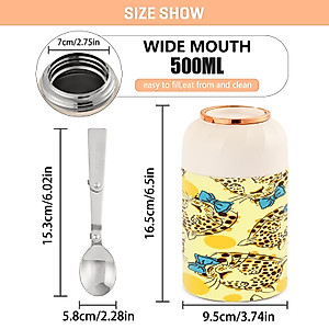 CUPADA Trendy Leopard Bow Tie Food Jar for Hot and Cold, Funny Animals Head Insulated Food Jars Vacuum 17OZ with Folding Spoon for Work Trip Picnic Camping