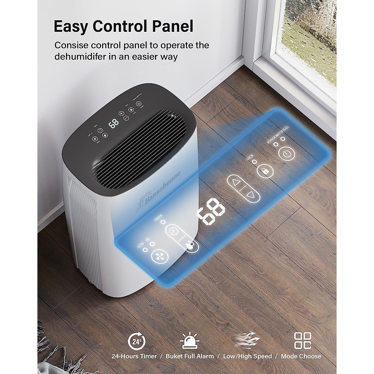 Hansabenne 70-Pints Dehumidifier for Basements - 4500 Sq. Ft. Compact Dehumidifier with Auto or Manual Drainage- Compact Dehumidifier with Intelligent Humidity Control | Auto Defrost | Dry Clothes