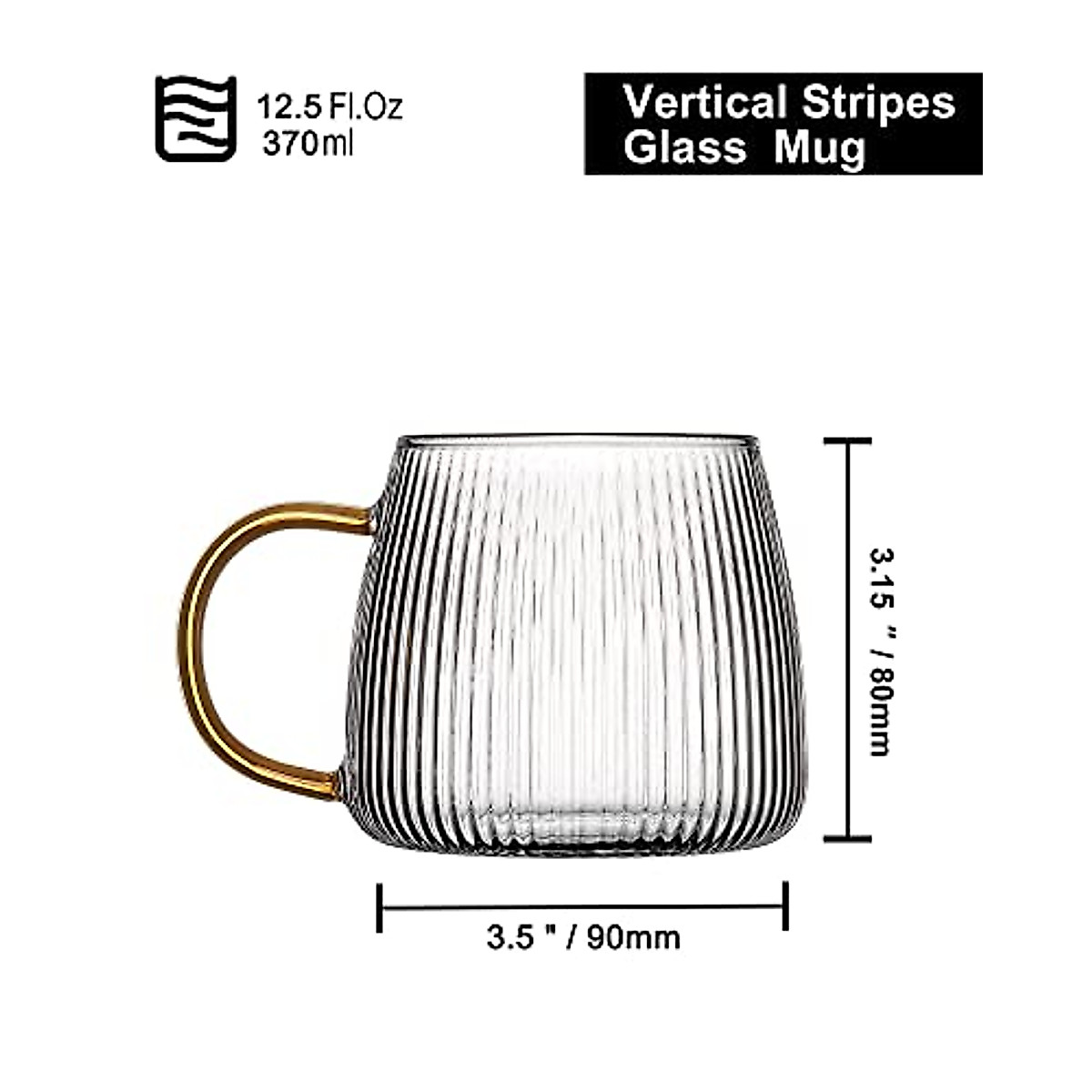 ZHMTang Premium Unique Glass Coffee Mugs Set of 2 Fancy Cups with Stylish Vertical Stripes Pattern - Light Yellow Handle (Clear)