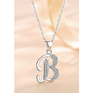AEONSLOVE B Initial Necklace Sterling Silver Letter B Necklace Alphabet Pendant Cadena de Plata 925 Para Mujer with Cubic Zirconia Letter Jewelry Gifts for Women Daughter Mother Teen Wife Aunt Sister