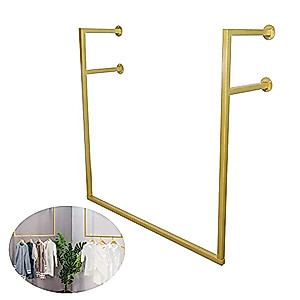 TBVECHI Simple Houseware Commercial Grade Clothing Garment Rack, Heavy Duty Detachable Wall Mounted Gold Garment Bar, F-Shaped Shelf Wedding Dress Organization