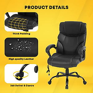 Big and Tall Office Chair 400lbs Wide Seat Ergonomic Office Chair with Lumbar Support Arms High Back PU Leather Executive Task Computer Chair,Black