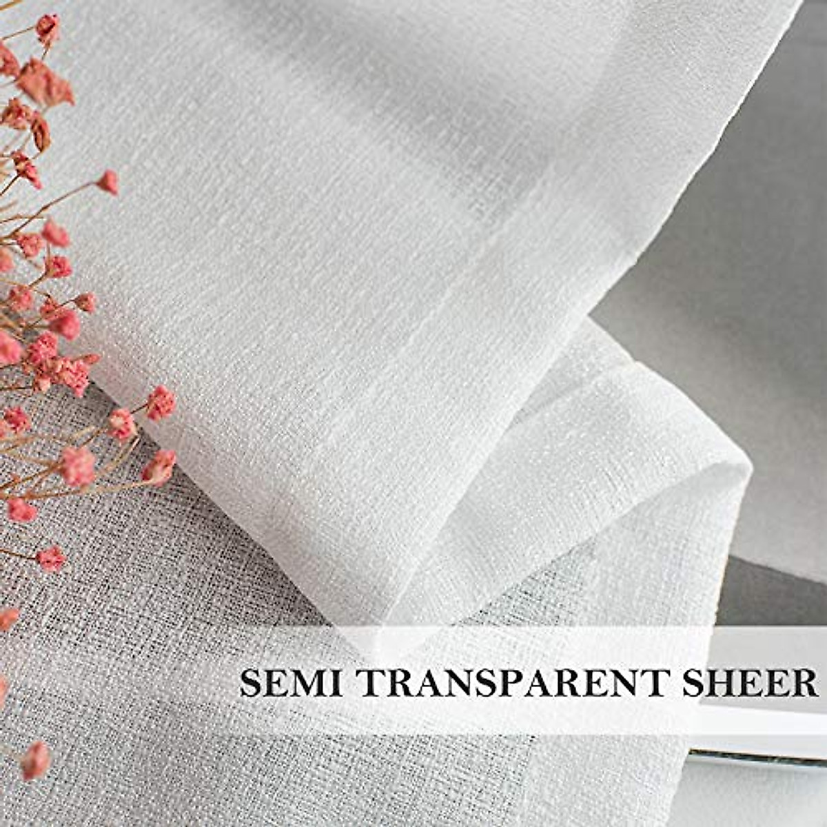 Melodieux White Semi Sheer Curtains 108 Inches Long for Living Room, Bedroom Extra Long Linen Look Rustic Grommet Voile Drapes, 52 by 108 Inch (2 Panels)