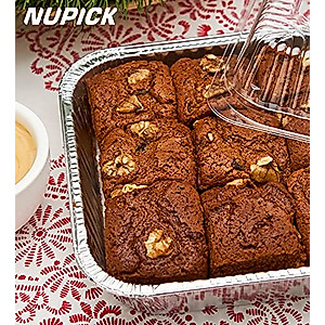NUPICK 35 Pack 8 inch Square Baking Cake Pans with Plastic Lids and Non-Stick Paper (50 Sheets), Disposable Aluminum Foil Food Containers